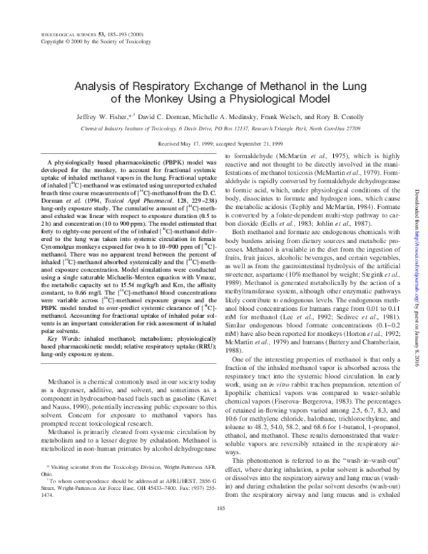 (PDF) Analysis of respiratory exchange of methanol in the lung of the ...