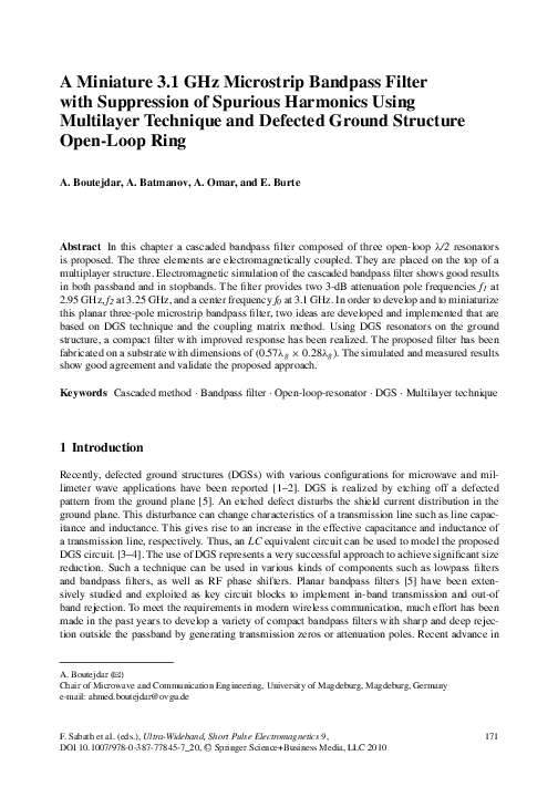 (PDF) A miniature 3.1 GHz microstrip bandpass filter with suppression of spurious harmonics ...
