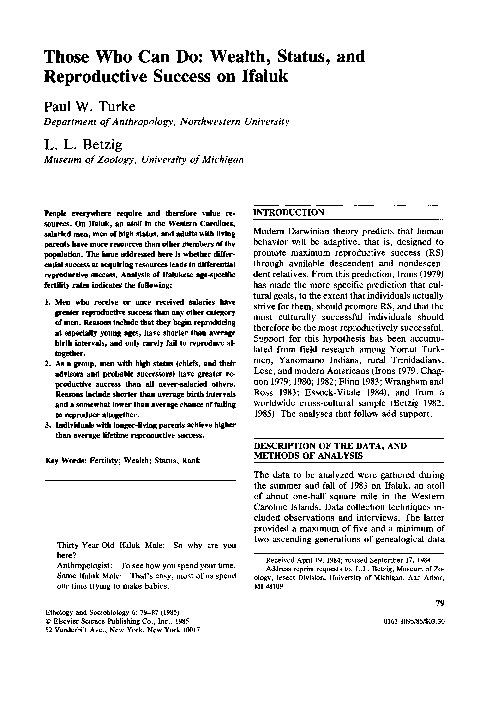 (PDF) Those who can do: Wealth, status, and reproductive success on Ifaluk
