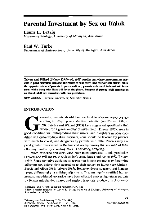 (PDF) Parental investment by sex on ifaluk