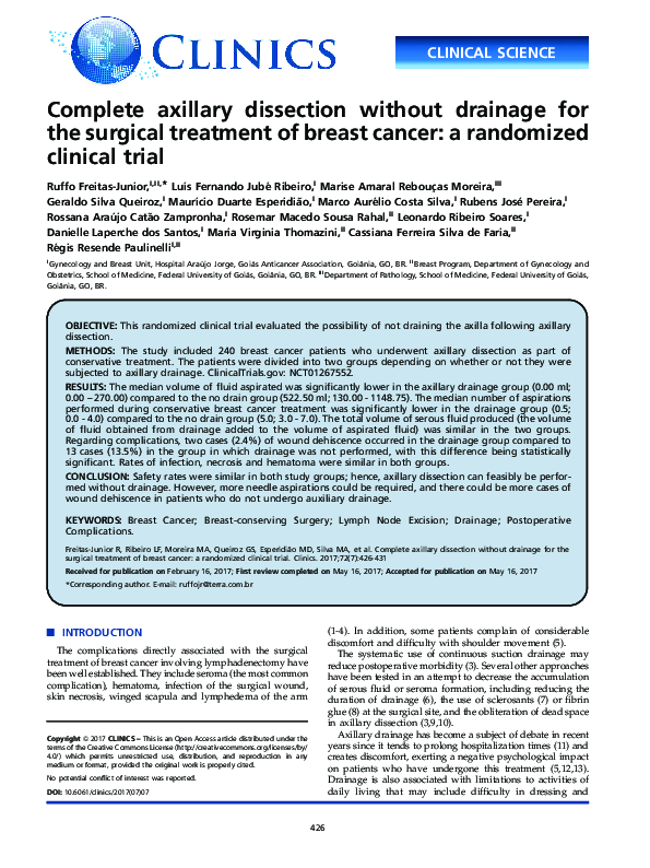 (PDF) Complete axillary dissection without drainage for the surgical ...