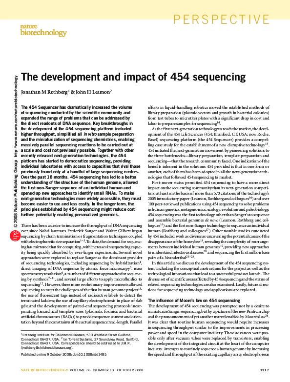 (PDF) The development and impact of 454 sequencing