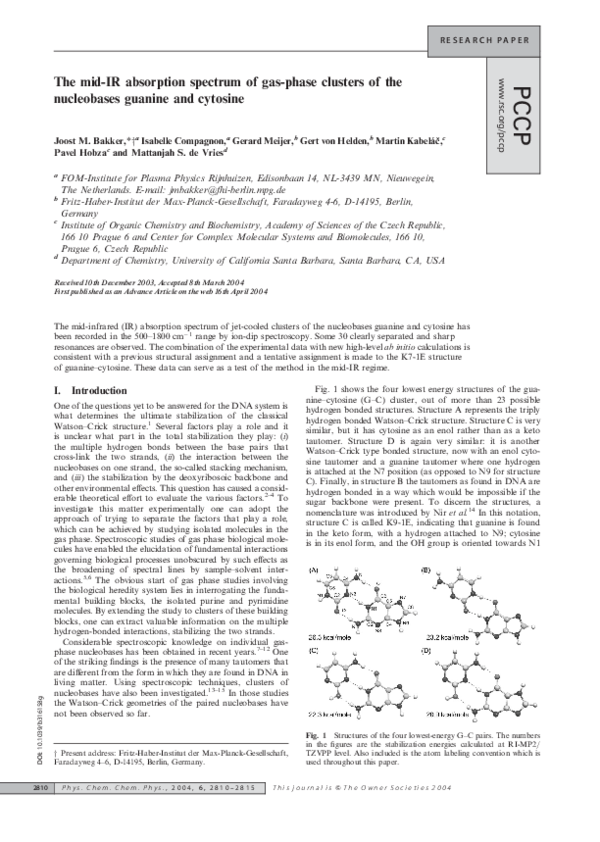 (PDF) The mid-IR absorption spectrum of gas-phase clusters of the ...