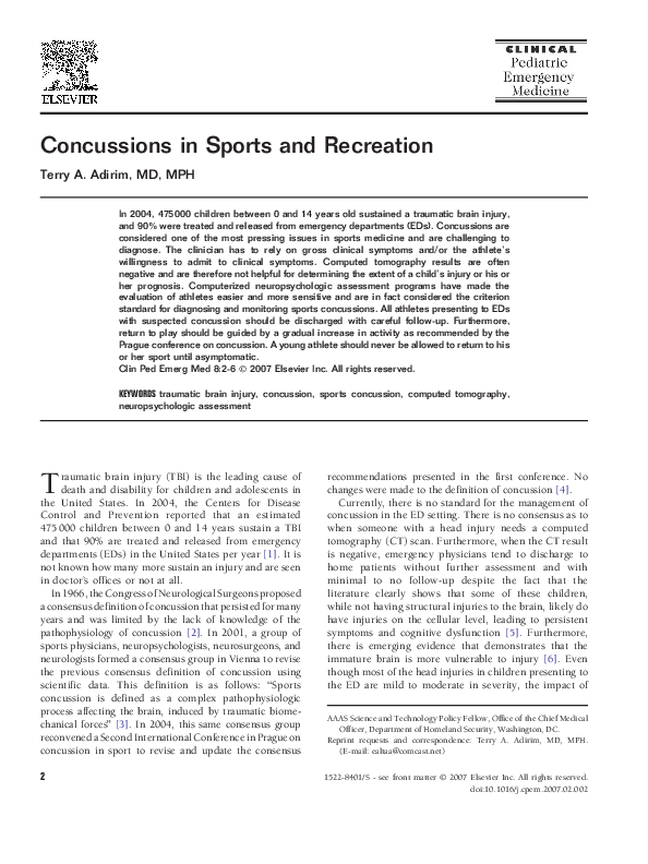 (PDF) Concussions in Sports and Recreation