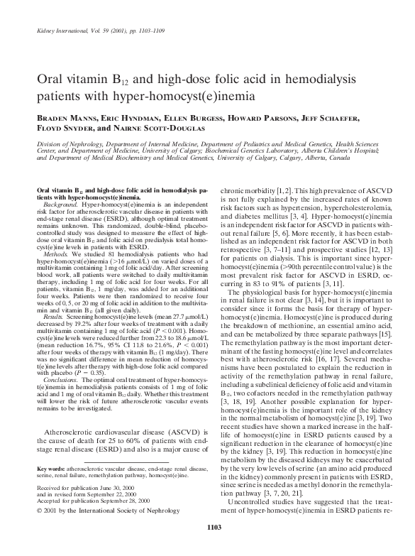 (PDF) Oral vitamin B12 and high-dose folic acid in hemodialysis ...