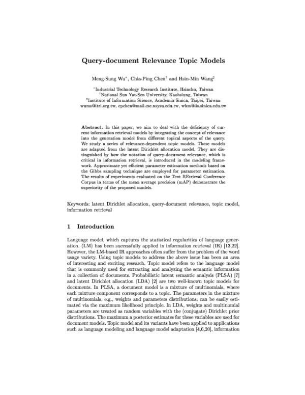 (PDF) Query-Document Relevance Topic Models