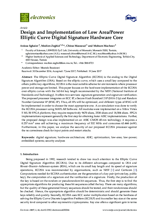 (PDF) Design And Implementation of Low Area/Power Elliptic Curve ...
