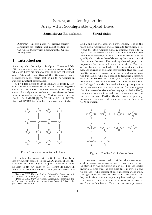Pdf Sorting And Routing On The Array With Reconfigurable Optical Buses 5352