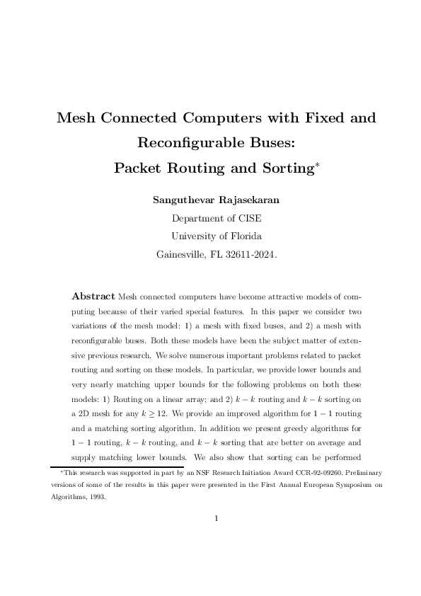 Pdf Mesh Connected Computers With Fixed And Reconfigurable Buses Packet Routing And Sorting