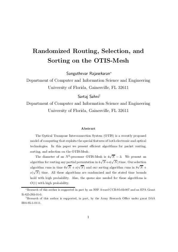 Pdf Randomized Routing Selection And Sorting On The Otis Mesh