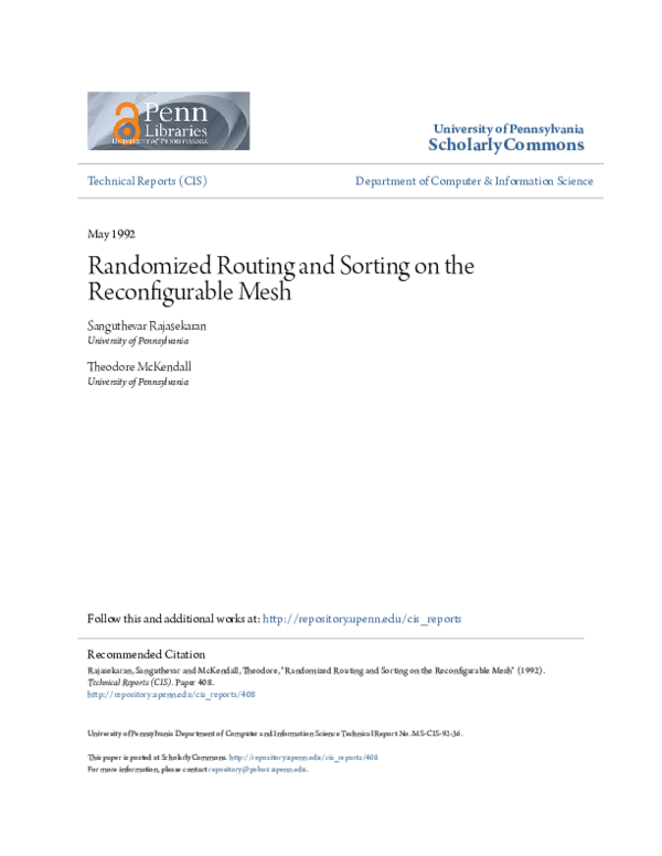 Pdf Permutation Routing And Sorting On The Reconfigurable Mesh