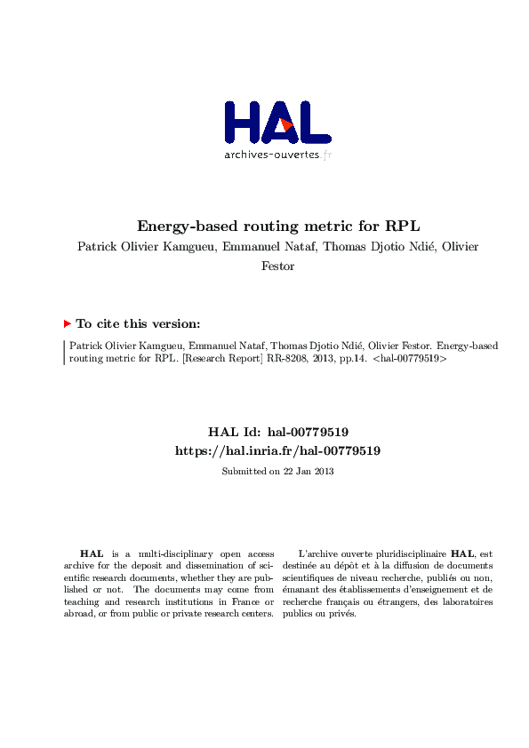 (PDF) Energy-based routing metric for RPL