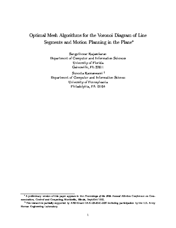 Pdf Optimal Mesh Algorithms For The Voronoi Diagram Of Line Segments And Motion Planning In