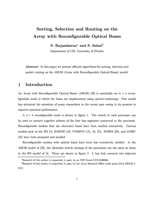 Pdf Sorting Selection And Routing On The Array With Reconfigurable