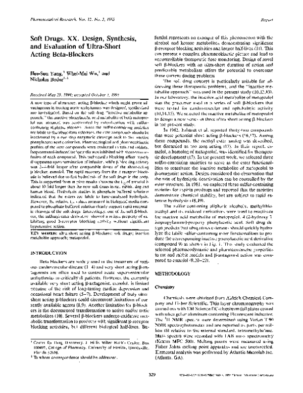 (PDF) Soft drugs. XX. Design, synthesis, and evaluation of ultra-short ...