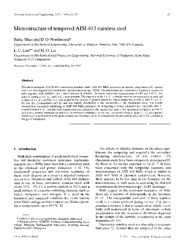 (PDF) Microstructure of tempered AISI 403 stainless steel