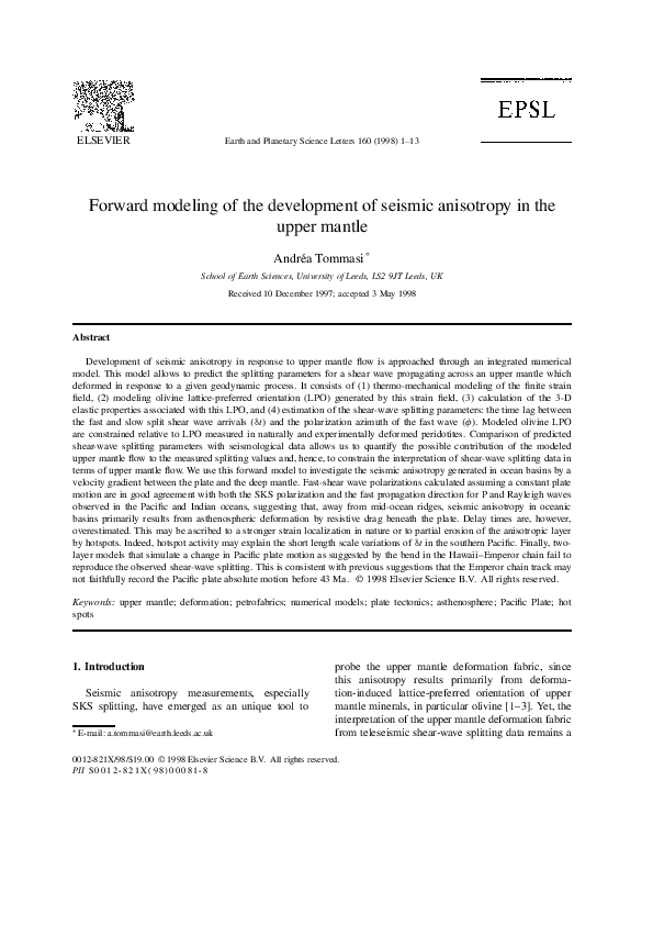 (PDF) Forward modeling of the development of seismic anisotropy in the upper mantle