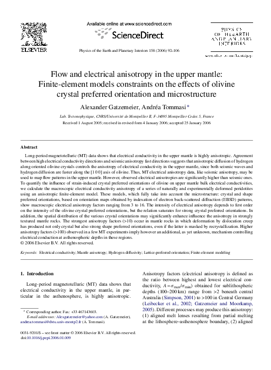 Pdf Flow And Electrical Anisotropy In The Upper Mantle Finite