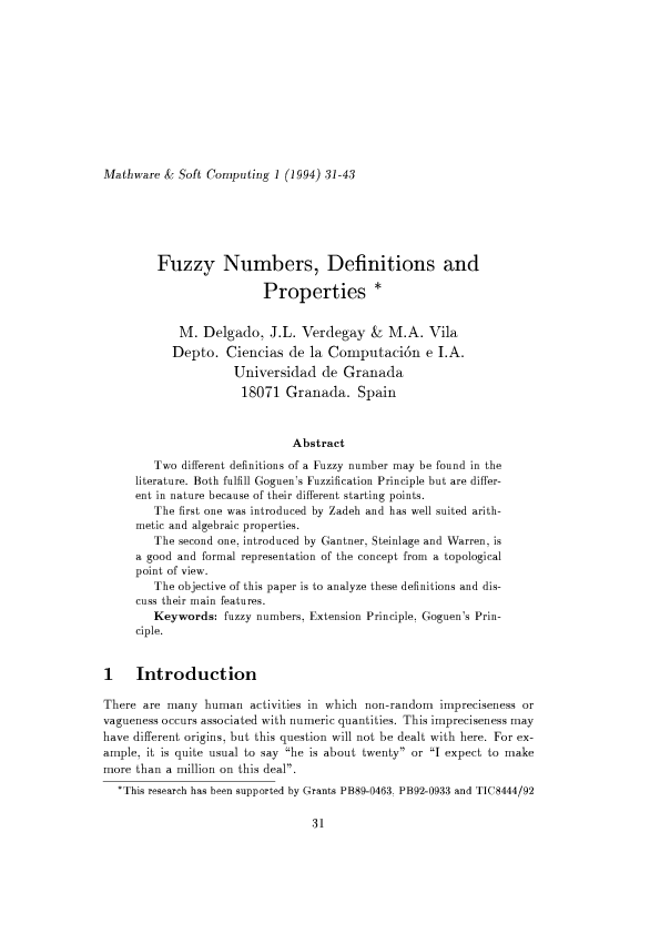 (PDF) Fuzzy numbers, definitions and properties