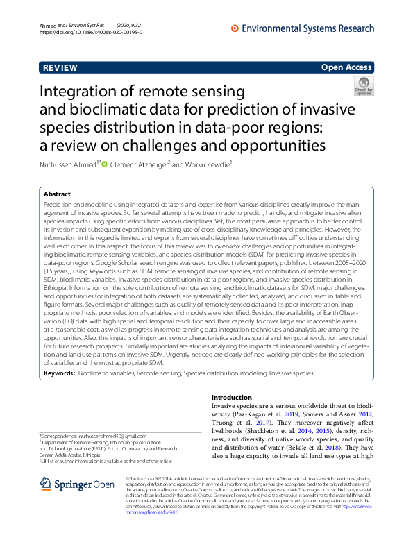 (PDF) Integration of remote sensing and bioclimatic data for prediction of invasive species ...