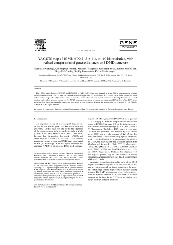 (PDF) YAC/STS map of 15Mb of Xp21.3-p11.3, at 100kb resolution, with ...