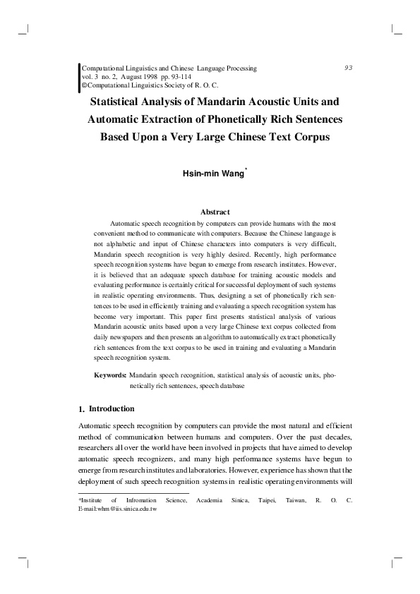 Pdf Statistical Analysis Of Mandarin Acoustic Units And Automatic Extraction Of Phonetically