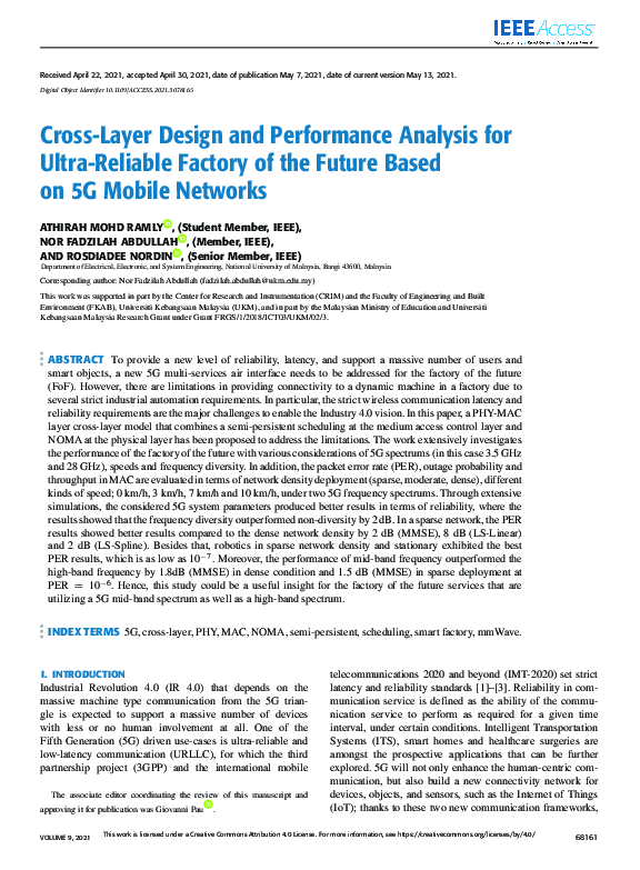 (PDF) Cross-Layer Design and Performance Analysis for Ultra-Reliable Factory of the Future Based ...