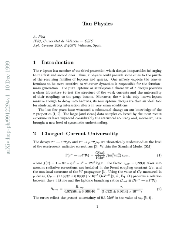 (PDF) Present status of tau physics