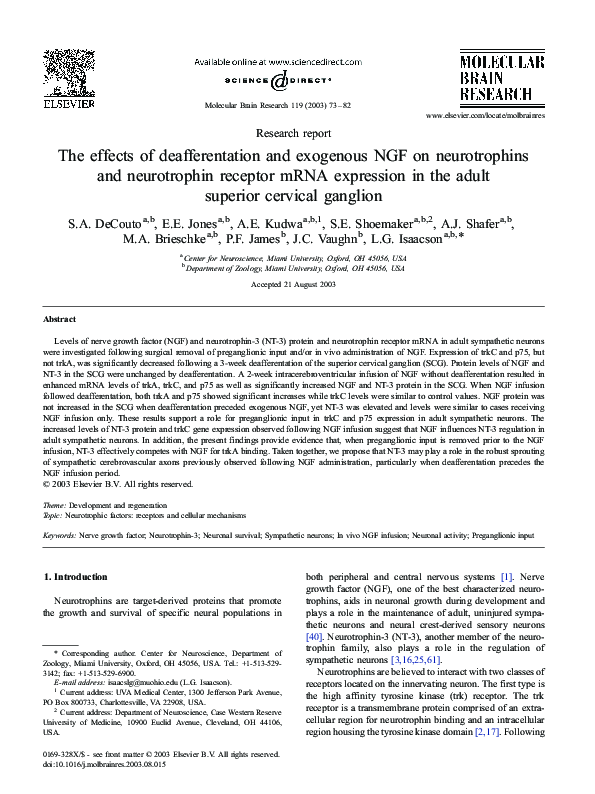 (PDF) The effects of deafferentation and exogenous NGF on neurotrophins ...