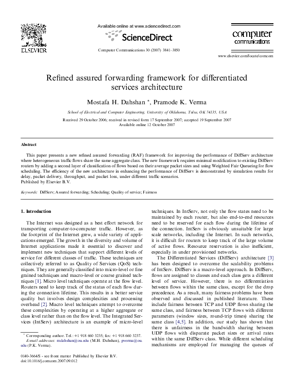 (PDF) Refined assured forwarding framework for differentiated services architecture