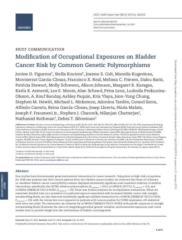 (PDF) Modification of Occupational Exposures on Bladder Cancer Risk by ...
