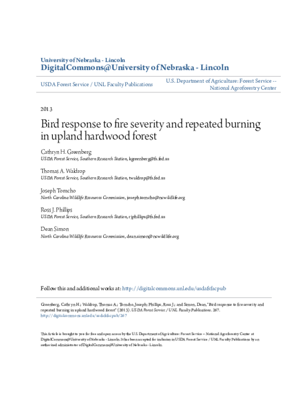 (PDF) Bird response to fire severity and repeated burning in upland hardwood forest