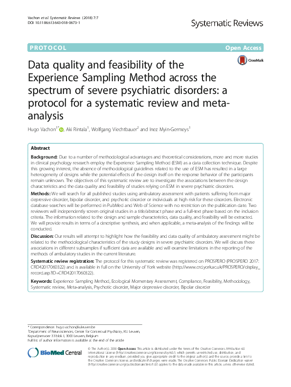 (PDF) Data quality and feasibility of the Experience Sampling Method ...