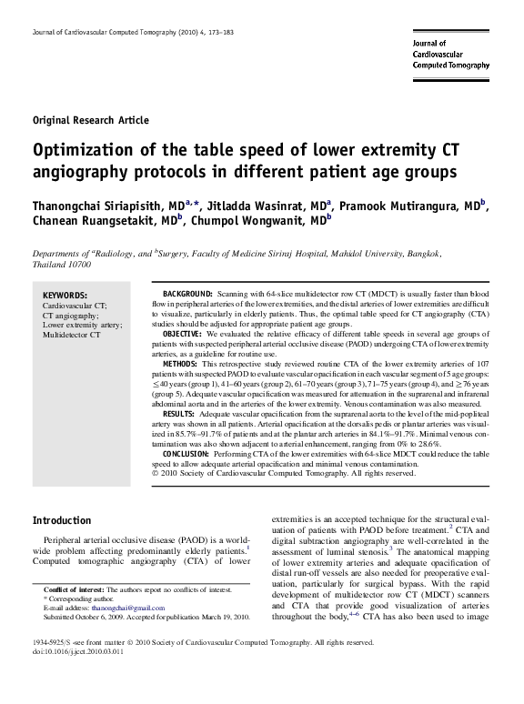(PDF) Optimization of the table speed of lower extremity CT angiography protocols in different ...