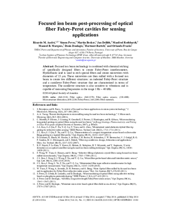 (PDF) Focused ion beam post-processing of optical fiber Fabry-Perot cavities for sensing ...