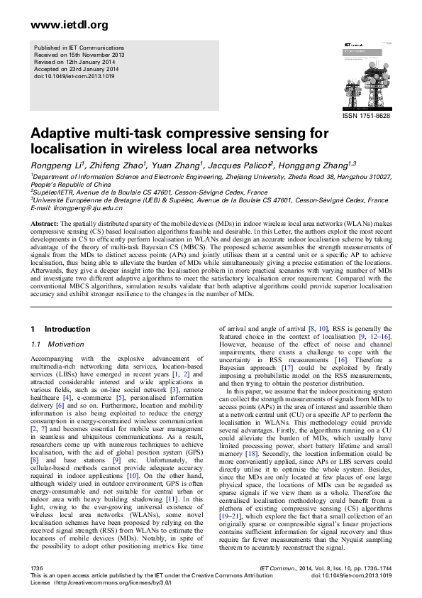 (PDF) Adaptive multi-task compressive sensing for localisation in wireless local area networks