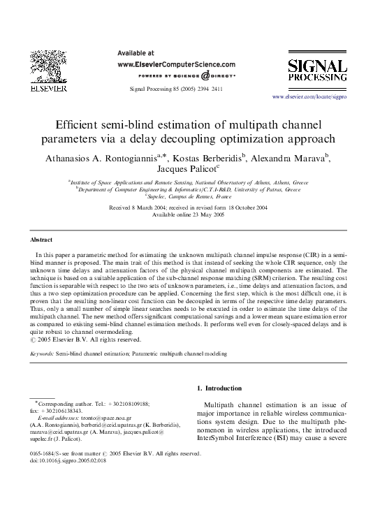 (PDF) Efficient semi-blind estimation of multipath channel parameters via a delay decoupling ...