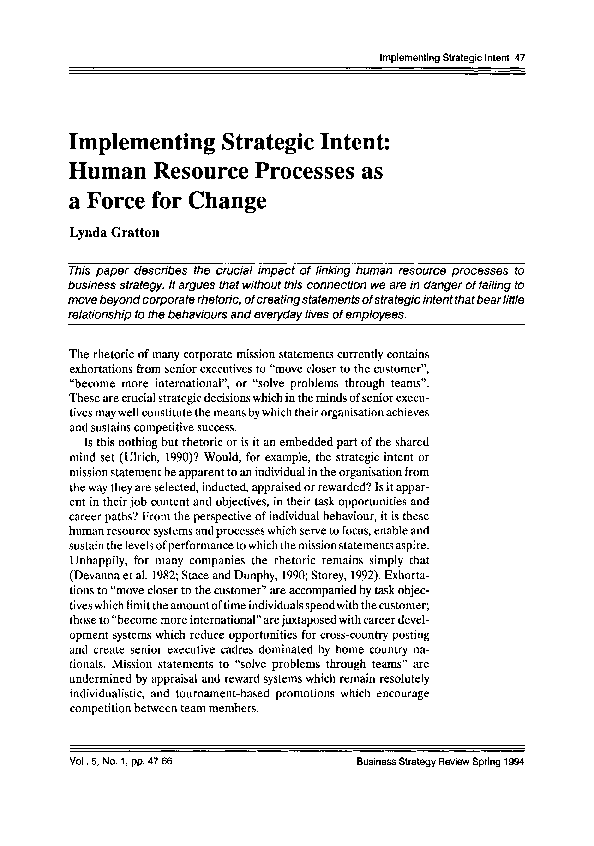 (PDF) Implementing Strategic Intent: Human Resource Processes as a ...