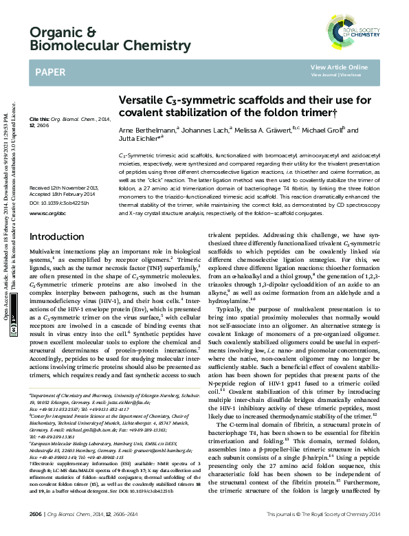 (PDF) Versatile C3-symmetric scaffolds and their use for covalent ...