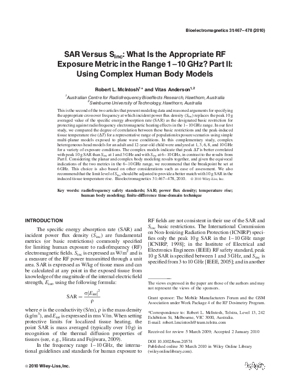 (PDF) SAR versus S inc : What is the appropriate RF exposure metric in ...