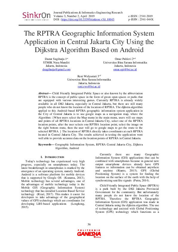 Pdf The Rptra Geographic Information System Application In Central Jakarta City Using The
