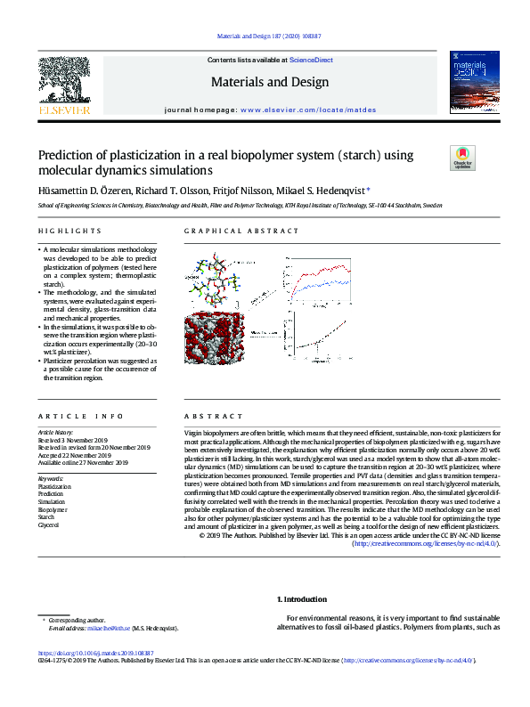 (PDF) Prediction of plasticization in a real biopolymer system (starch) using molecular dynamics ...