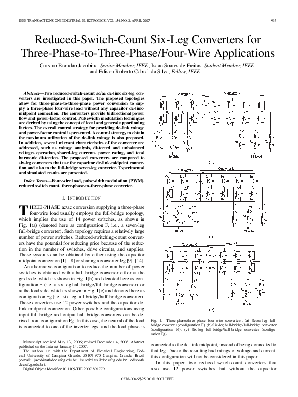 (PDF) Reduced-Switch-Count Six-Leg Converters for Three-Phase-to-Three ...