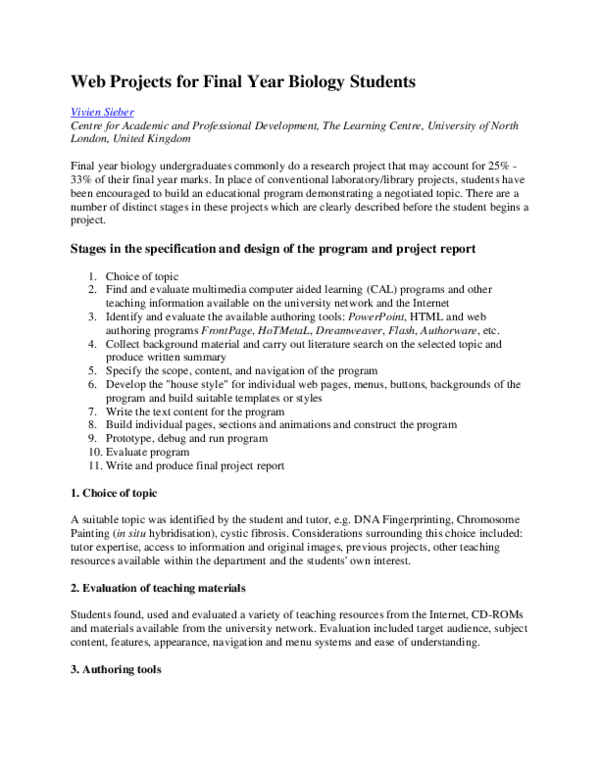 (PDF) Web Projects for Final Year Biology Students