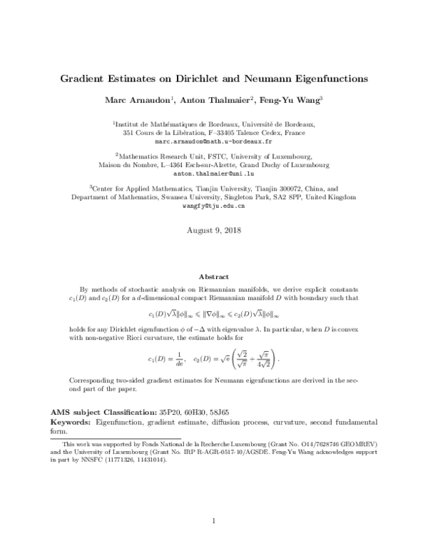 Pdf Gradient Estimates On Dirichlet And Neumann Eigenfunctions