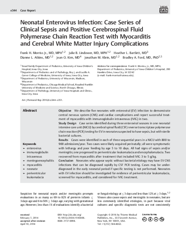 (PDF) Neonatal Enterovirus Infection: Case Series of Clinical Sepsis ...