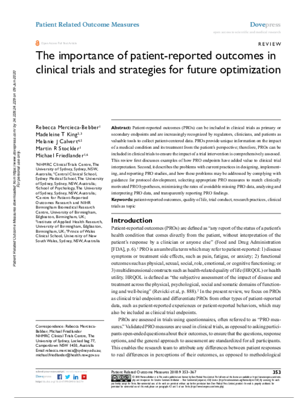 (PDF) The importance of patient-reported outcomes in clinical trials ...