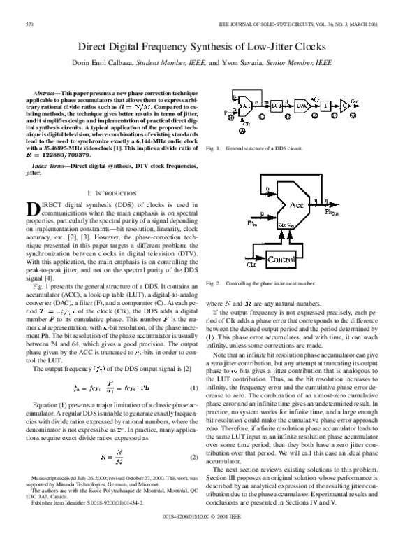 (PDF) Direct digital frequency synthesis of low-jitter clocks