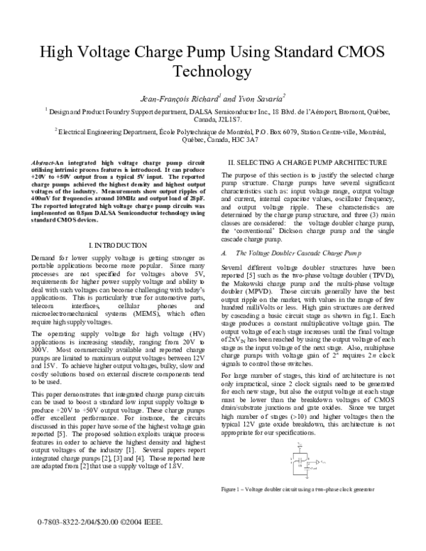 (PDF) High voltage charge pump using standard CMOS technology