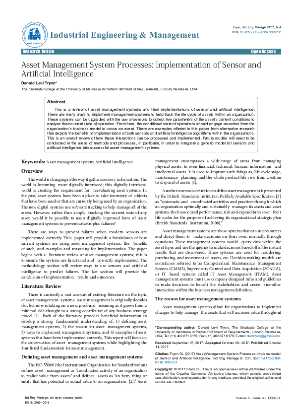 (PDF) Asset Management System Processes: Implementation of Sensor and ...